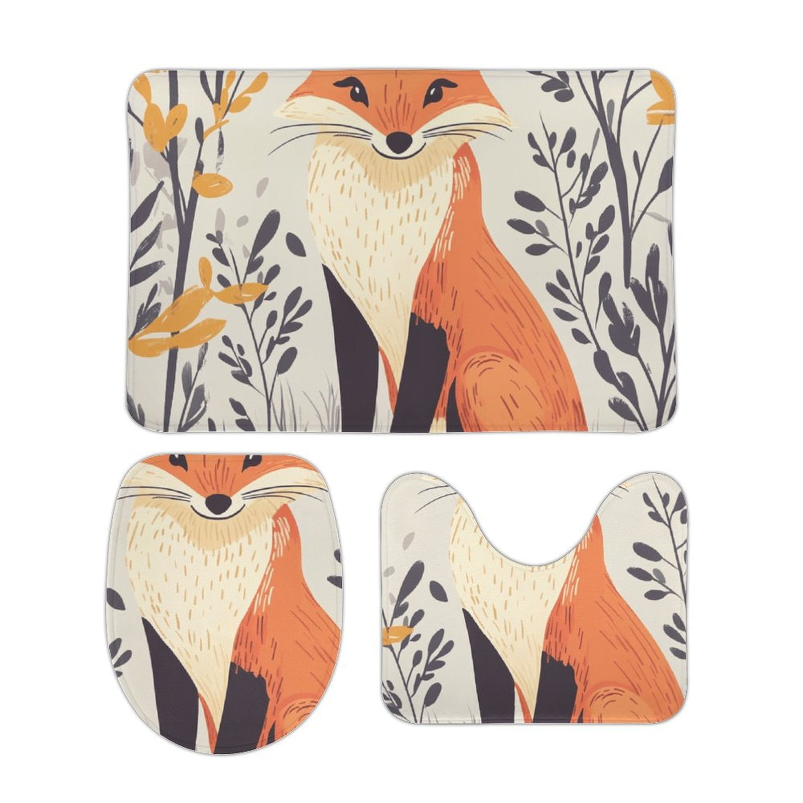 Fox (36) Bathroom Rugs Set 3 Piece with Non-Slip Bath Rugs Toilet Lid ...