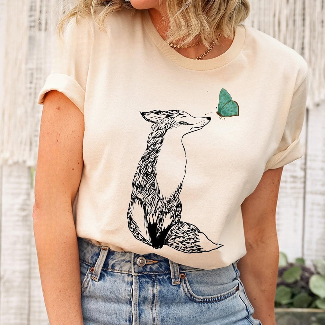 Fox And Butterfly Shirt, Organic Cotton, For Mom, Vegan Friendly T ...