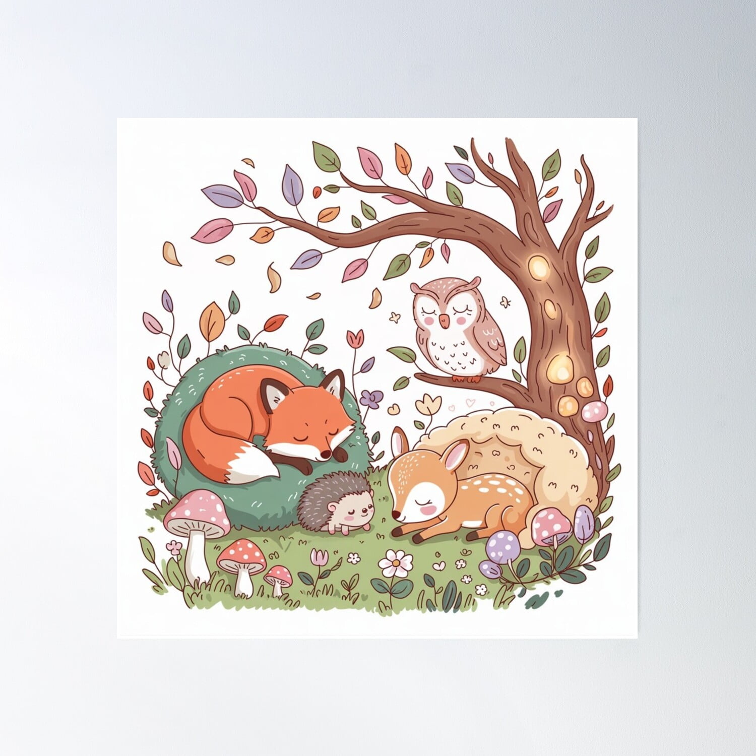 Fox And Friends In A Breezy Autumn Forest Poster Wall Art, Modern Wall ...