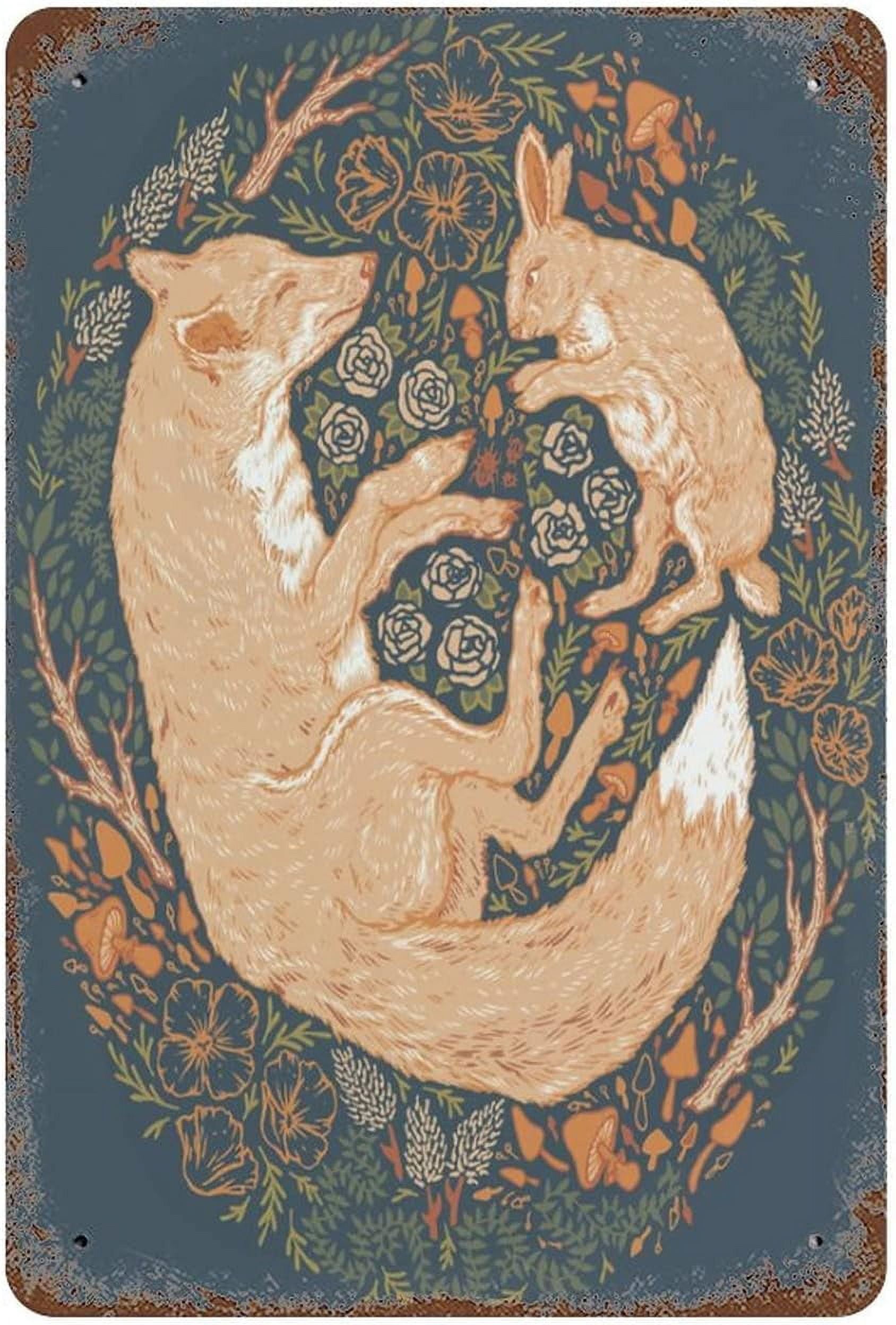 Fox And Hare Wall Art Bathroom Signs Gifts For Women Restroom Tin Sign ...