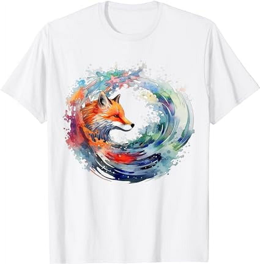 Fox Artwork | Wave Colorful Animal Motif Fox T-Shirt - Walmart.com