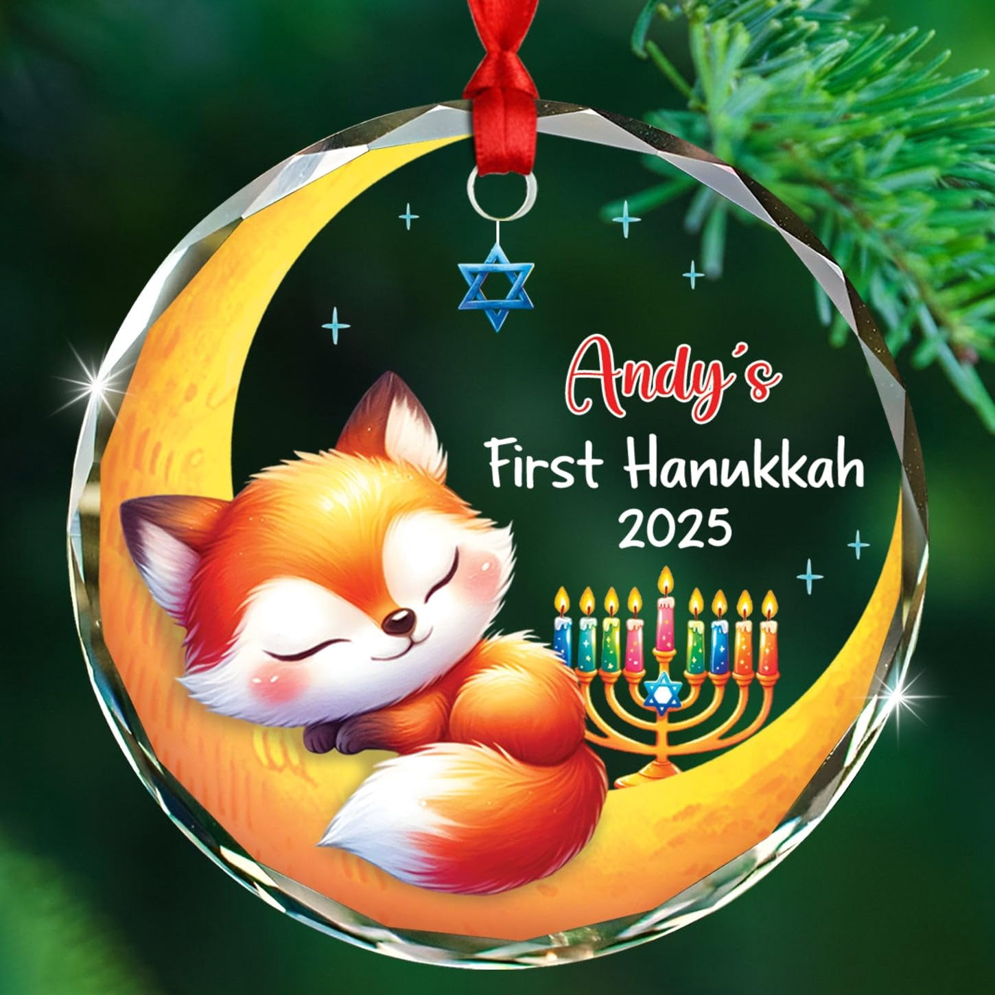 Fox Baby's First Hanukkah Glass Ornament 2025, Personalized Baby 1st ...