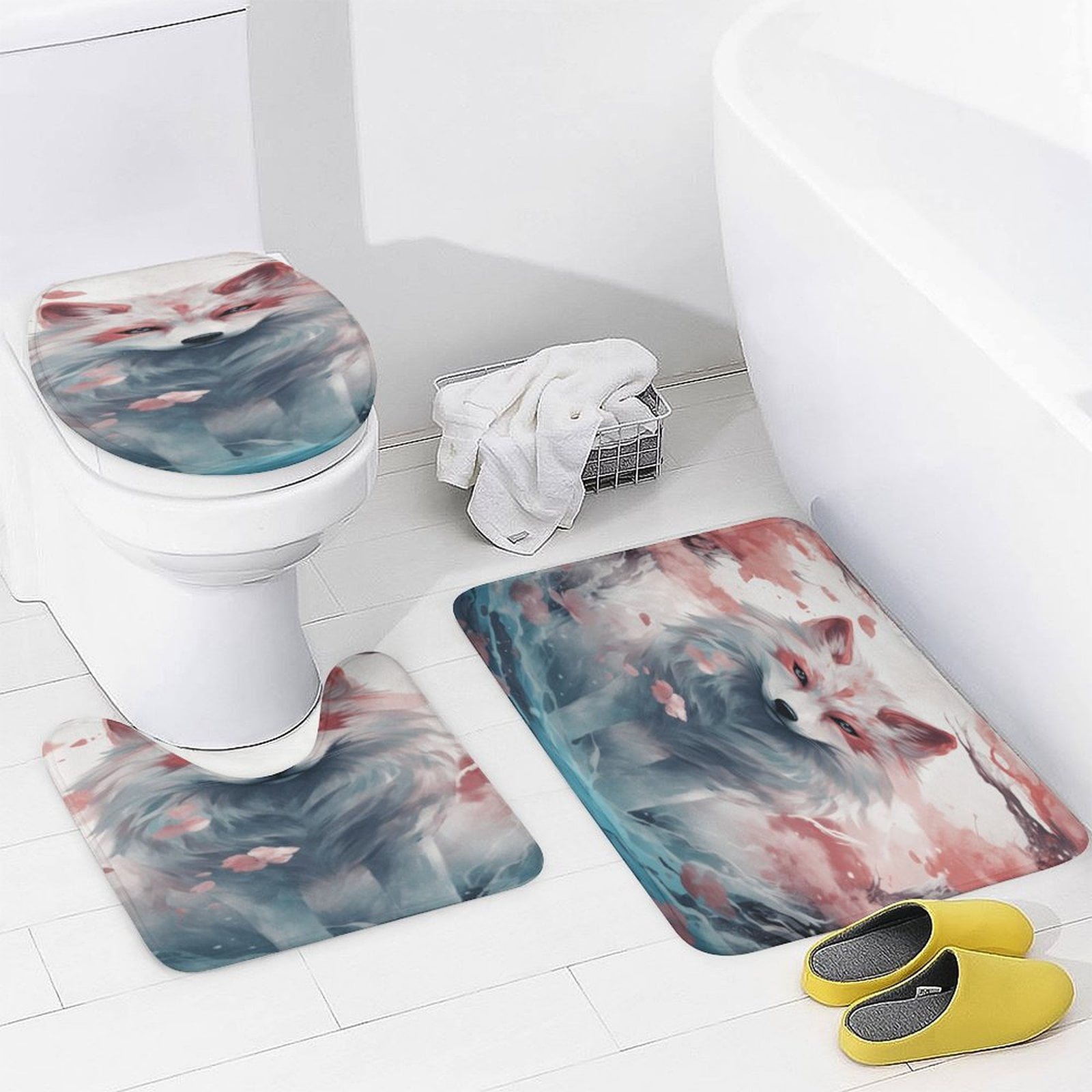 Fox Bathroom Rugs Set 3 Piece with Non-Slip Bath Rugs Toilet Lid Cover ...
