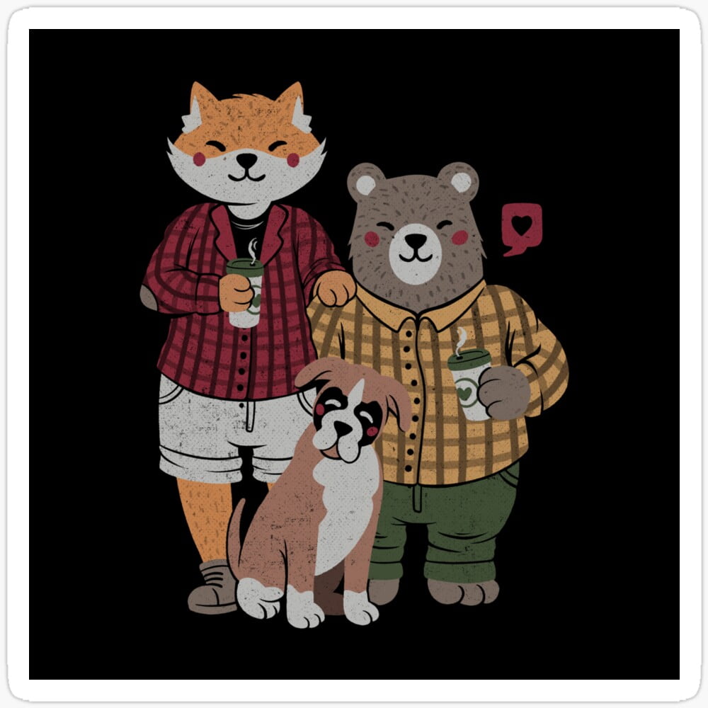 Fox Bear Boxer Coffee Valentines Sticker Phone Decal Water Bottle ...