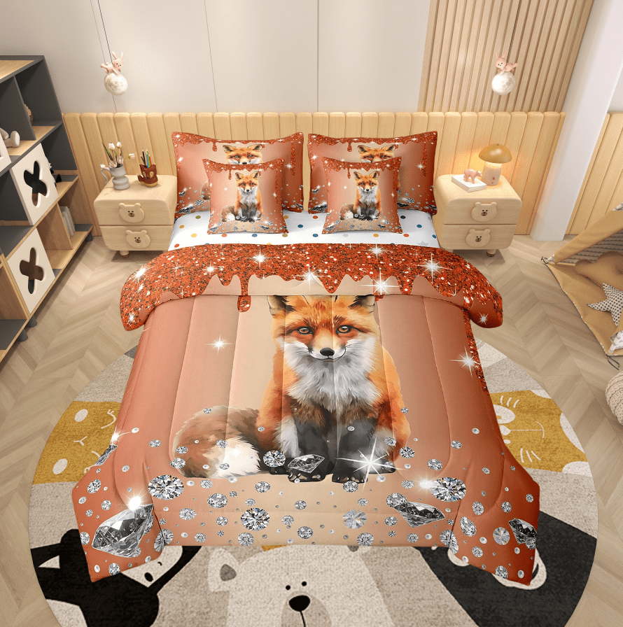 Fox Bed in a Bag King Size Comforter Set 7 Pieces,Red Sequin Fluid Art ...