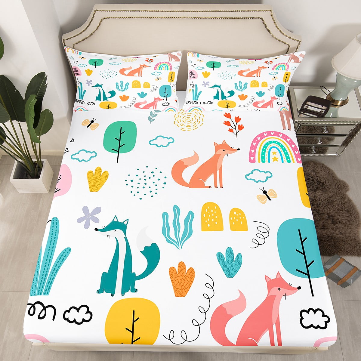 Fox Bed Sheets for Boys Girls Cartoon Foxes Wildlife Animal Bed Set 2 ...