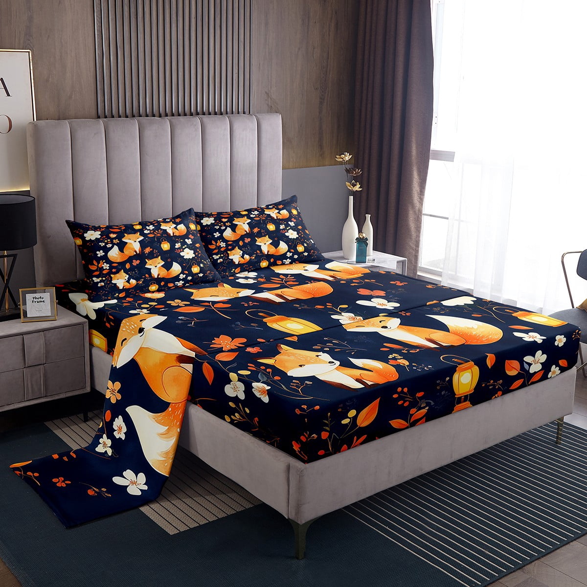 Fox Bed Sheets Cute Cartoon Jungle Animal Full Bedding Set,Boho Lantern ...