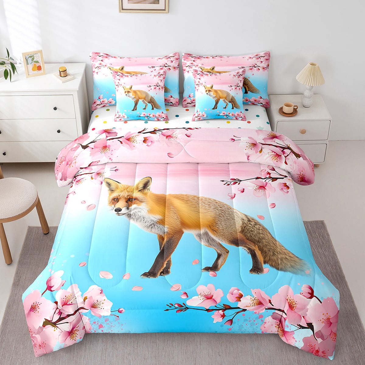 Fox Bed in a Bag King Size Comforter Set 7 Pieces,Woodland Animals ...
