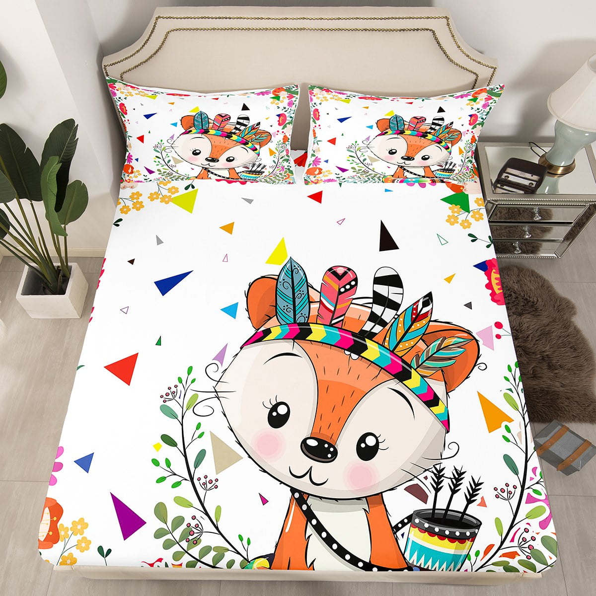 Fox Bed Sheets Twin,Cartoon Wildlife Jungle Animal Bedding Set Kawaii ...