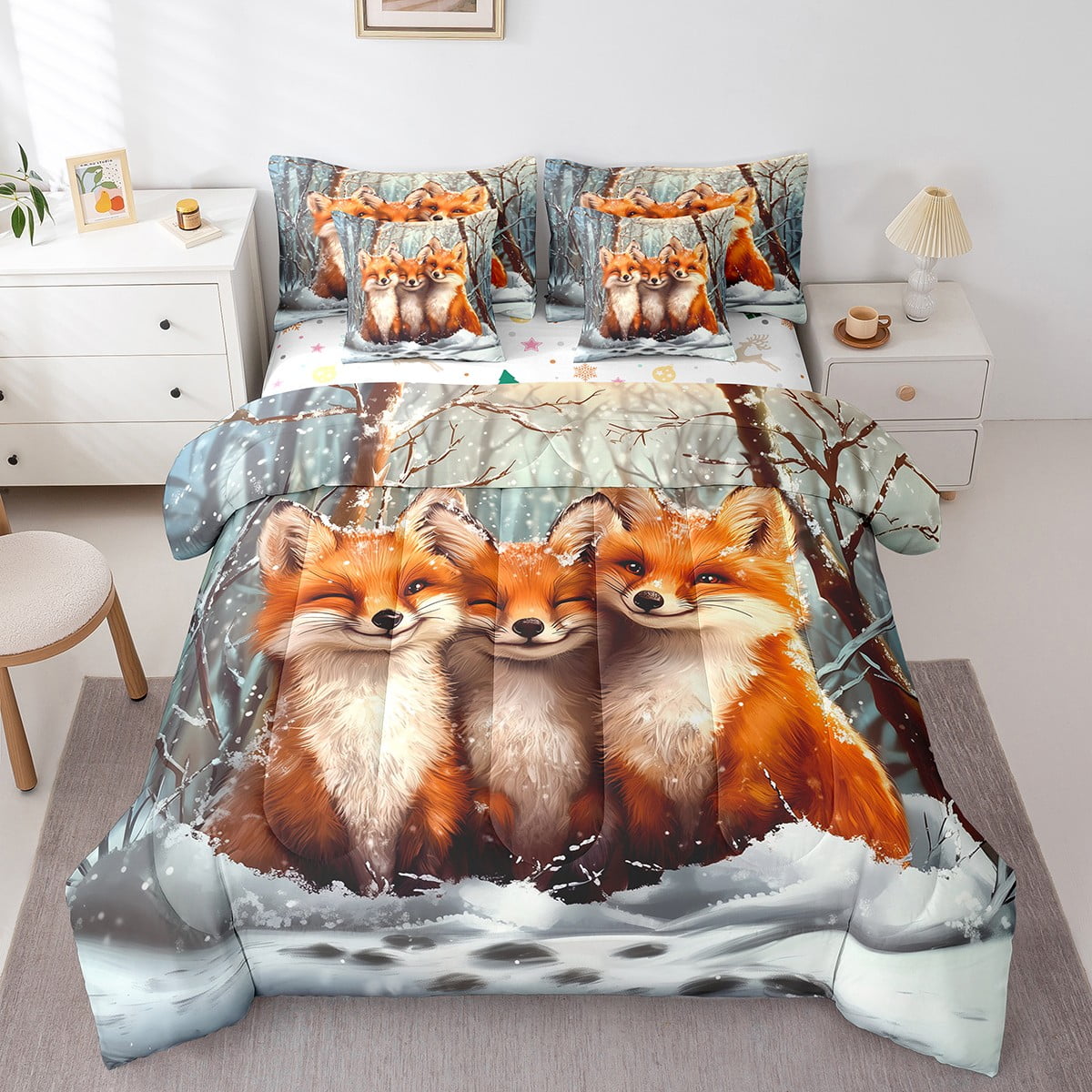 Fox Bedding Set Cute Cartoon Woodland Animal Bed In A Bag With Sheets ...