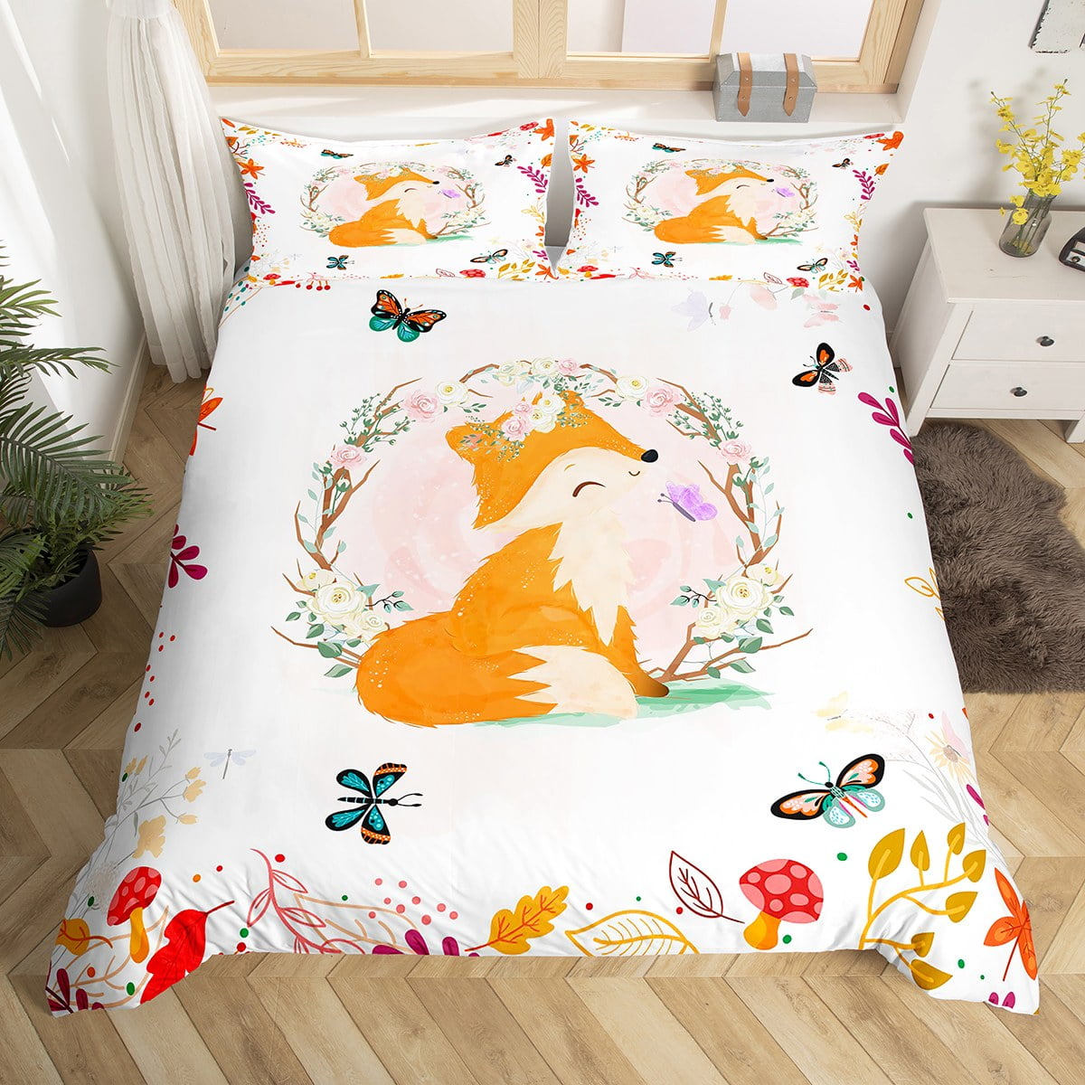 Fox Bedding Set Queen for Kids Cute Animal Fox Print Duvet Cover ...
