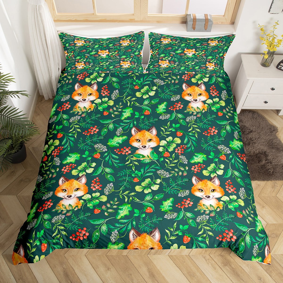 Fox Bedding Set Wild Animals Comforter Cover for Kids Child,Tropical ...