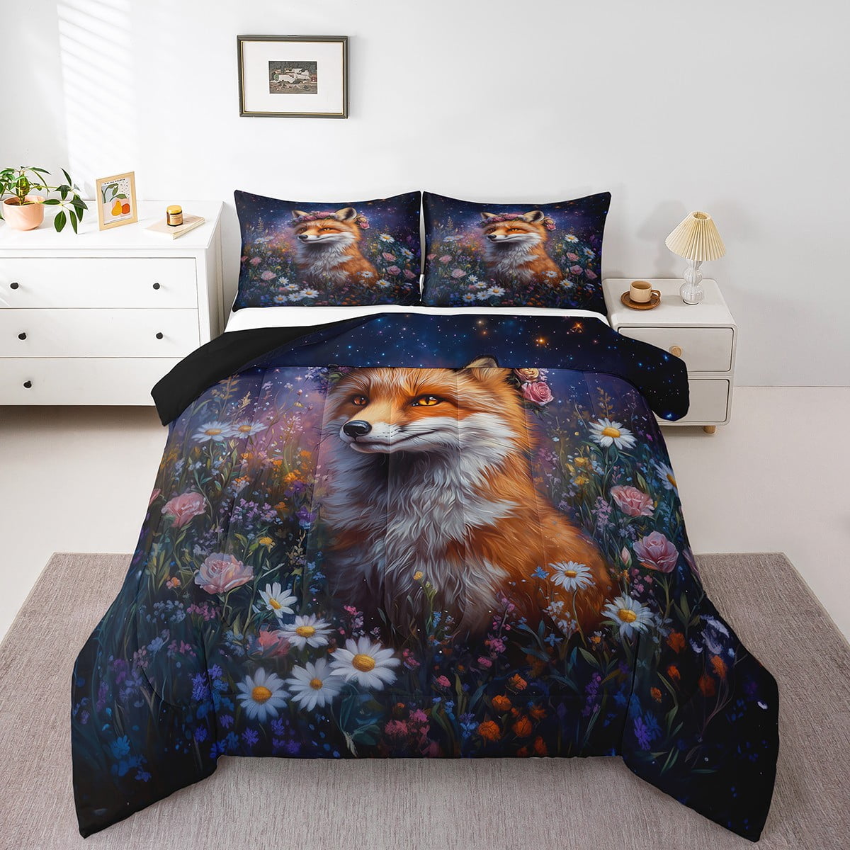 Fox Bedding Sets King Size Cute Animal Fox Print Comforter Set Rustic ...