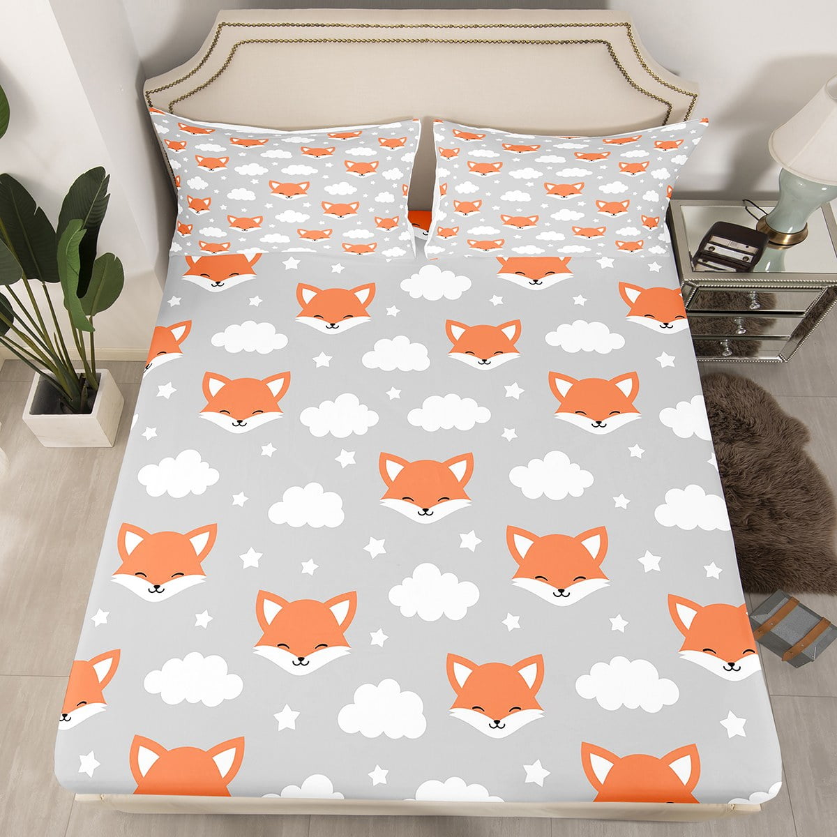 Fox Bedding Set Queen Size,Rustic Farmhouse Animals Fitted Sheet Lovely ...