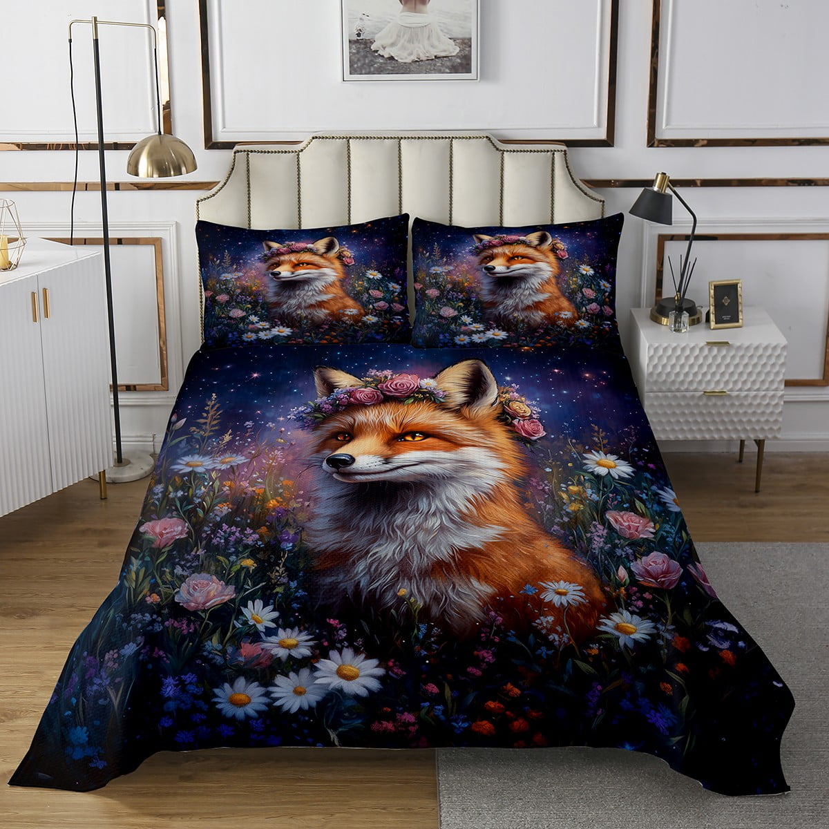 Fox Bedspread King Size Cute Animal Fox Print Quilt Set Rustic Farm Bed ...