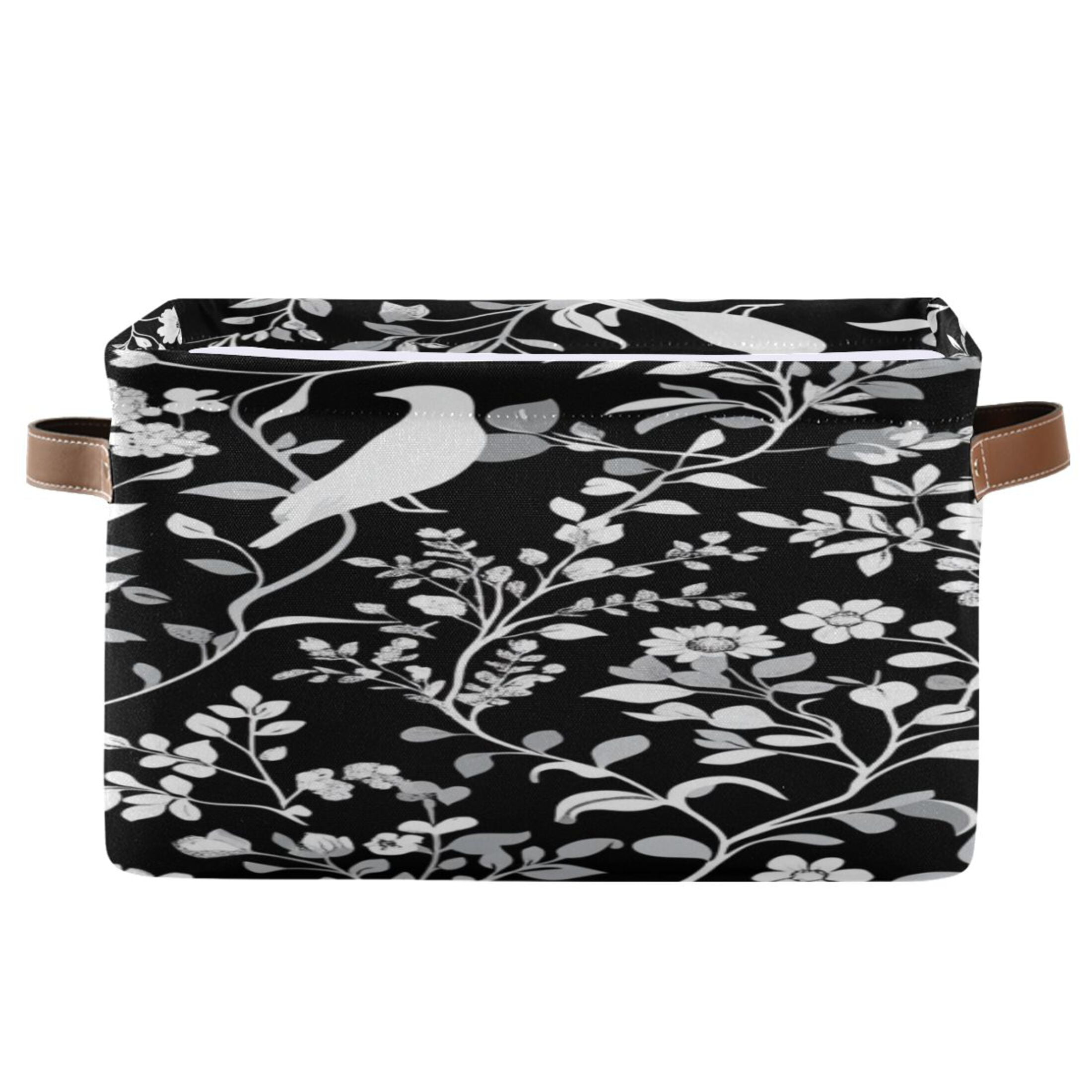 Fox Birds Flowers Leaves Square Storage Bins with Handles Collapsible ...