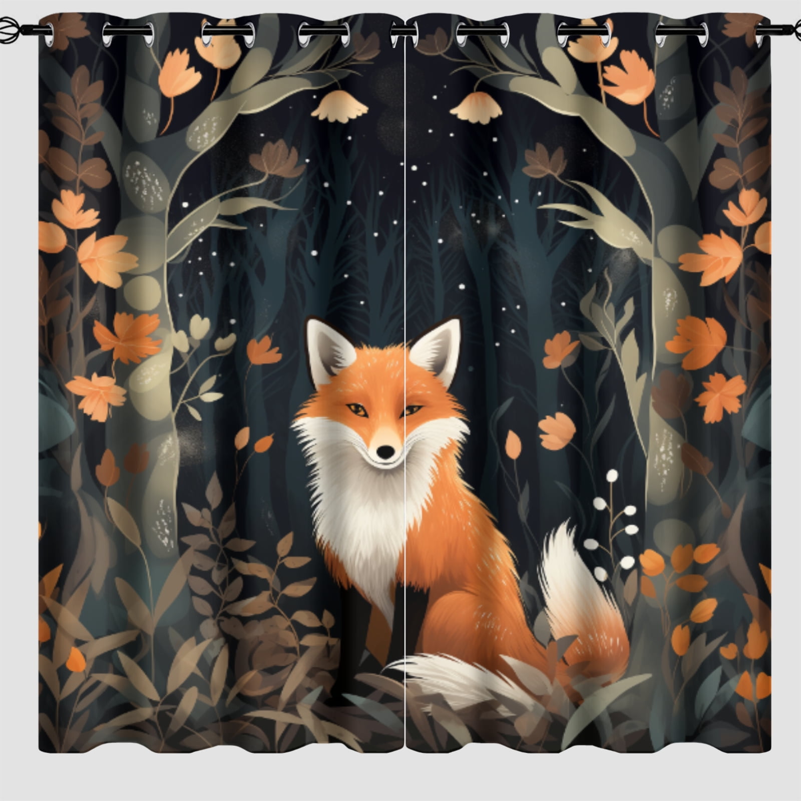 Fox Blackout Curtain Panels Forest Animals Autumn Maple Grommet Window ...