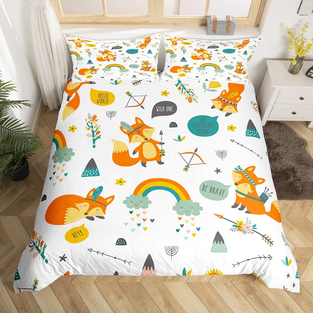 Fox Comforter Cover Cute Rainbow Duvet Cover for Kids Child,Cartoon ...