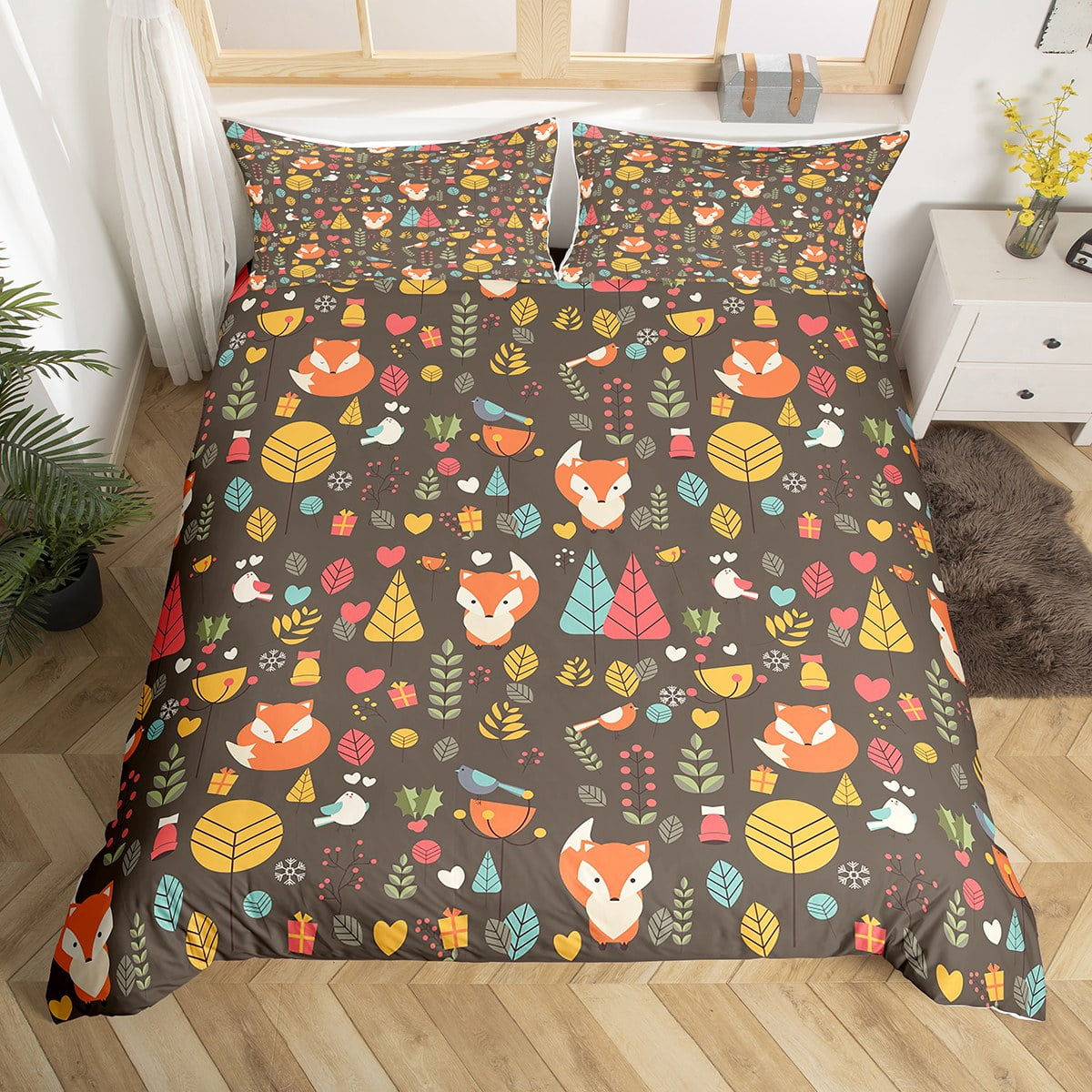 Fox Comforter Cover Jungle Tree Duvet Cover for Kids Child,Rainbow ...