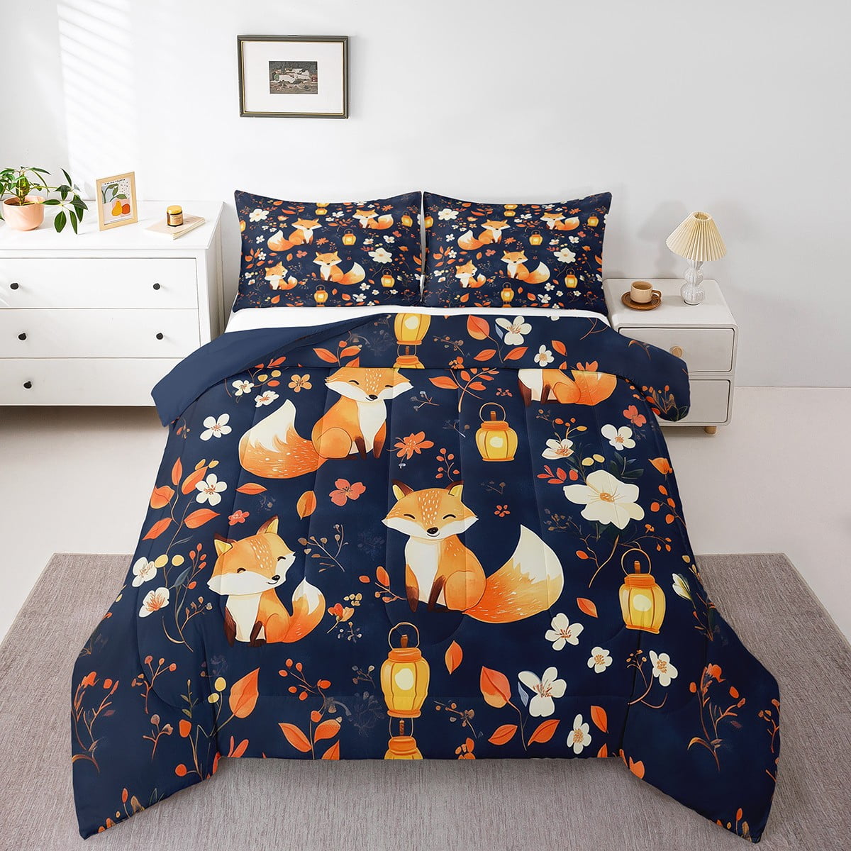 Fox Comforter Set Cute Cartoon Jungle Animal Queen Bedding Set,Boho ...