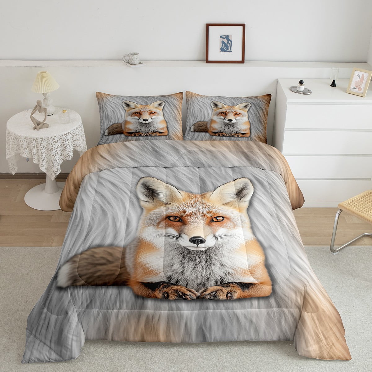 Fox Comforter Set,Fox Hide Pattern Bedding Set,Jungle Animal Bedding ...
