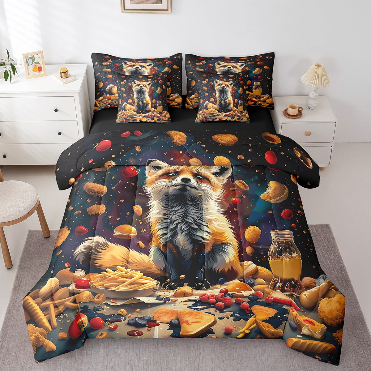 Fox Comforter Set Full Size,Fast Food Bedding Set with Sheets,Chicken ...
