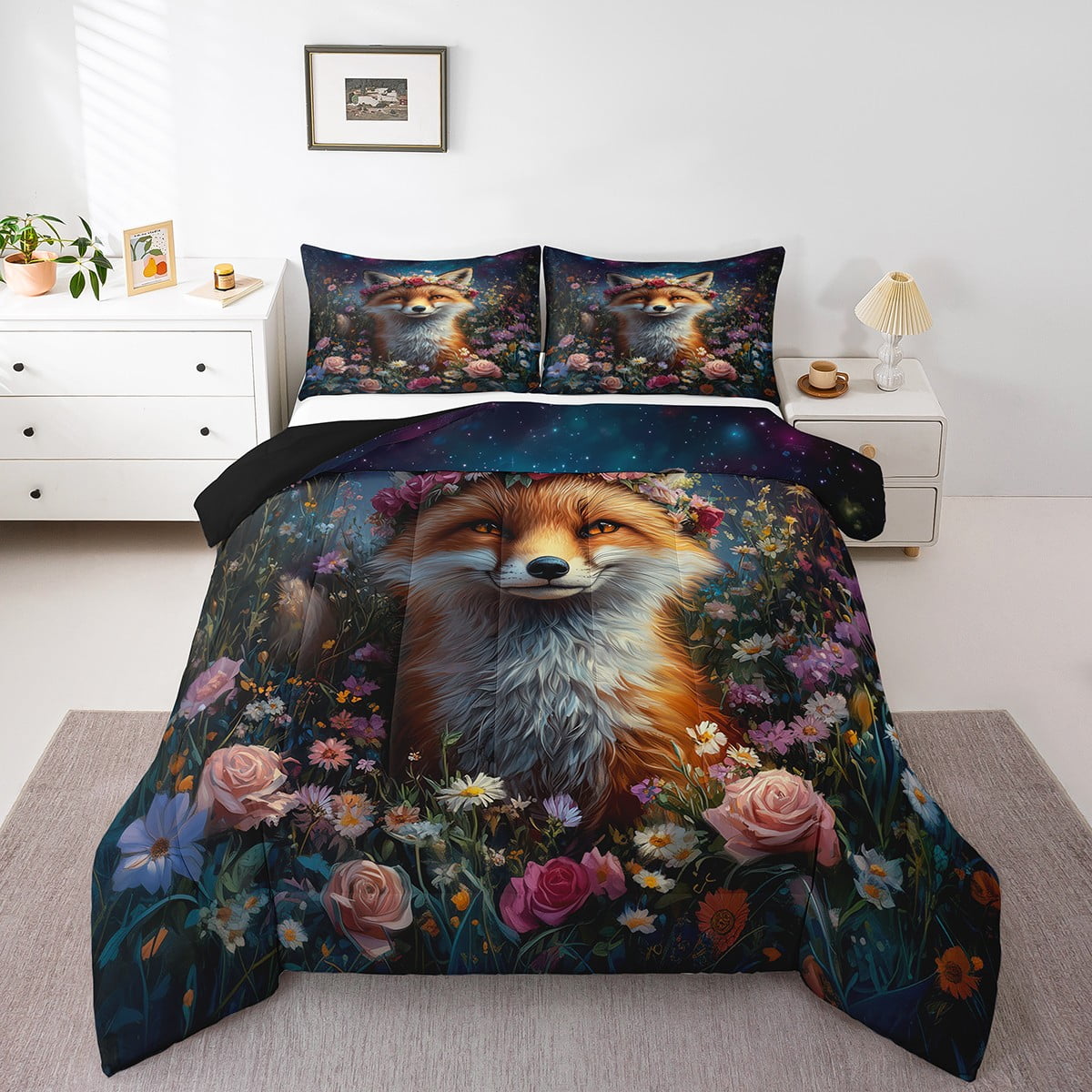 Fox Comforter Set Rustic Farm Bedding Sets Blue Purple Galaxy Starry ...