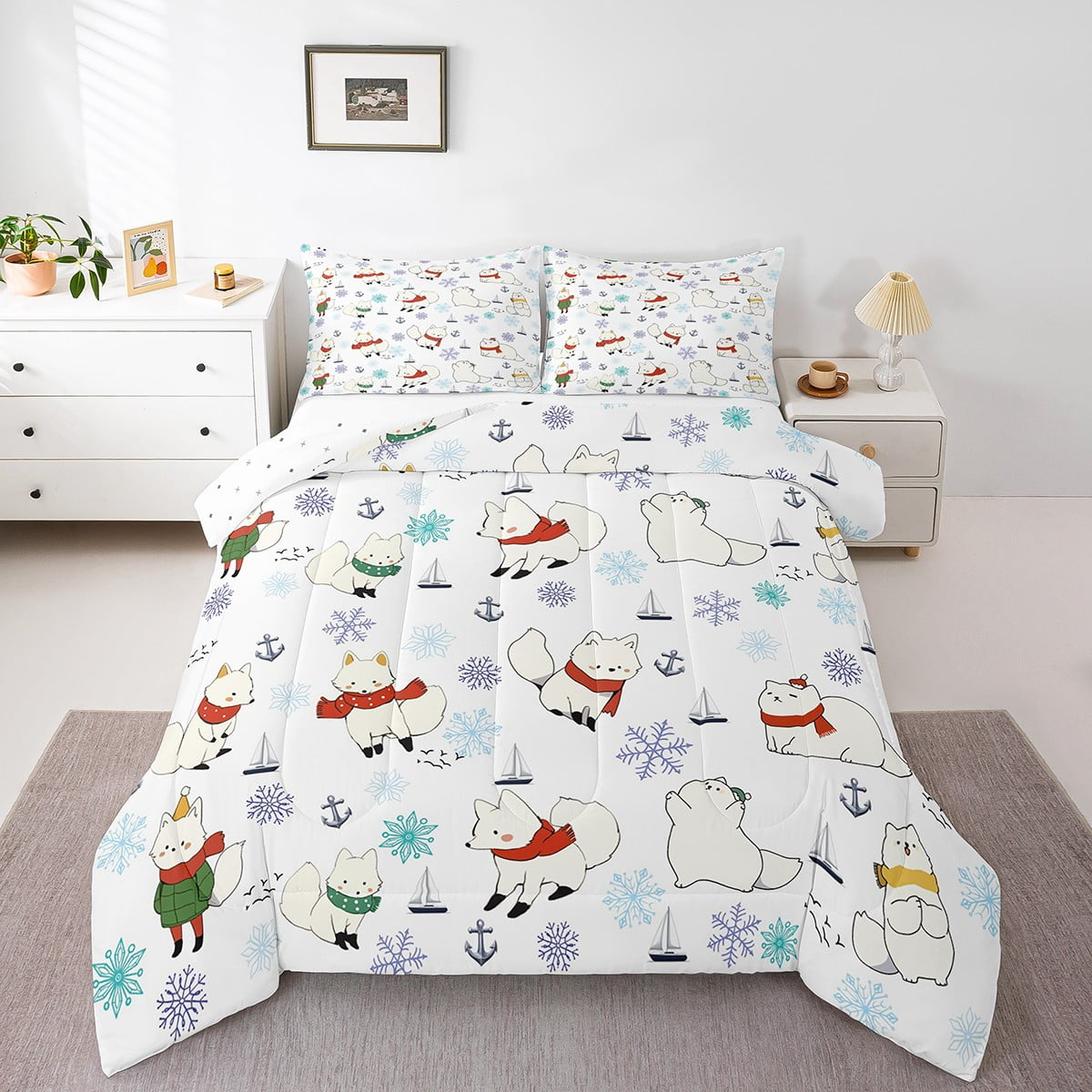 Fox Comforter Set Twin Size Kawaii Fox Bedding Cute Funny Wildlife ...