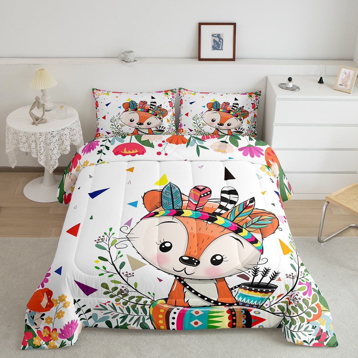 Fox Comforter Set Kawaii,Hunting Fox Cartoon Wild Woodland Animals ...
