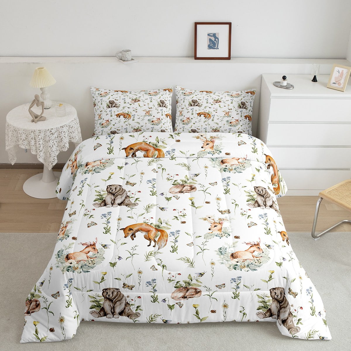 Fox Comforter Set Woodland Animals Bear Elk Deer Full Bedding Set ...