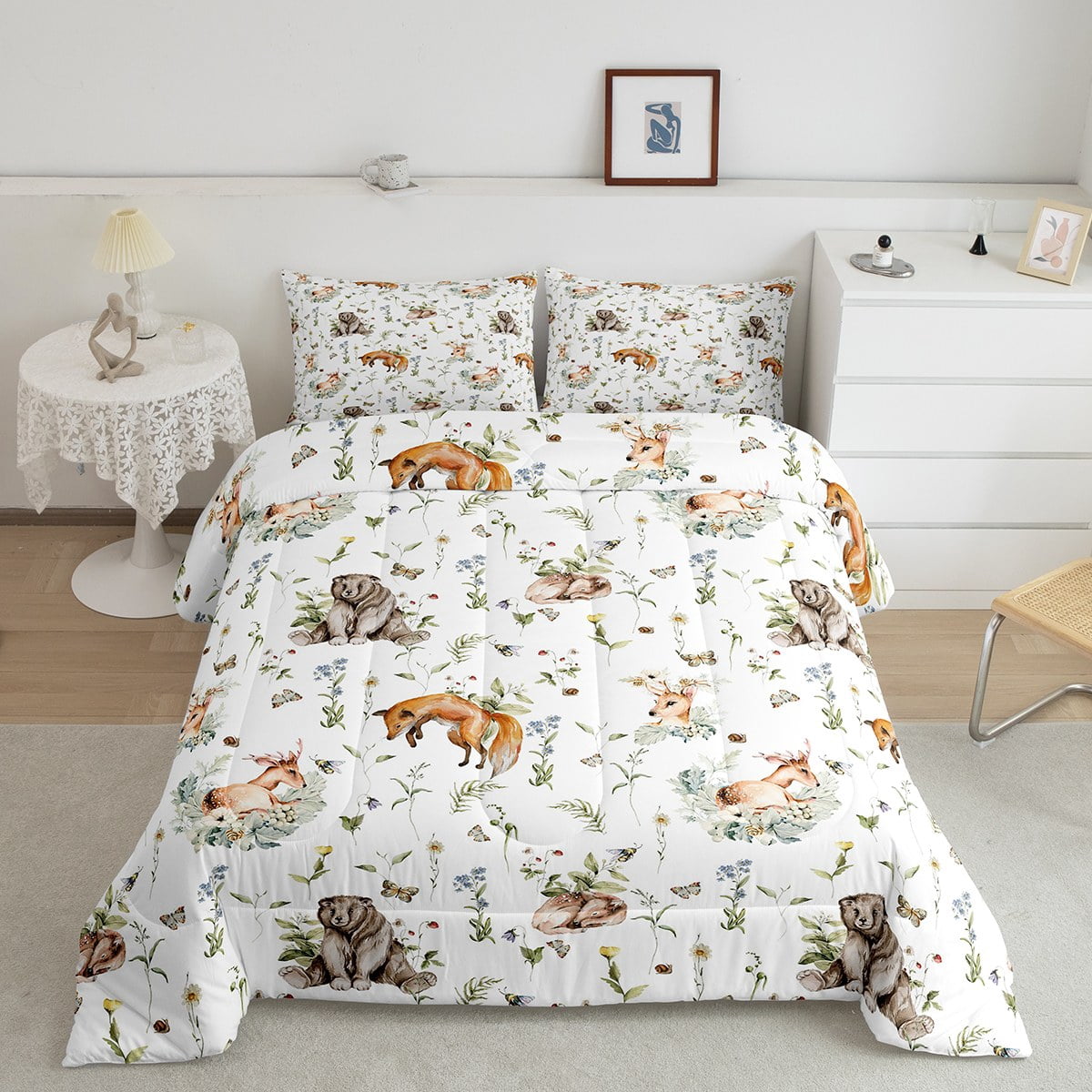 Fox Comforter Set Woodland Animals Bear Elk Deer Twin Bedding Set ...