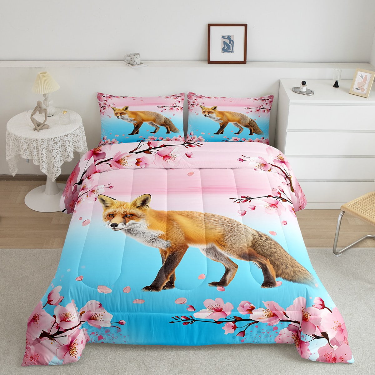Fox Comforter Set Woodland Animals Full Bedding Comforter Sets,Cherry ...