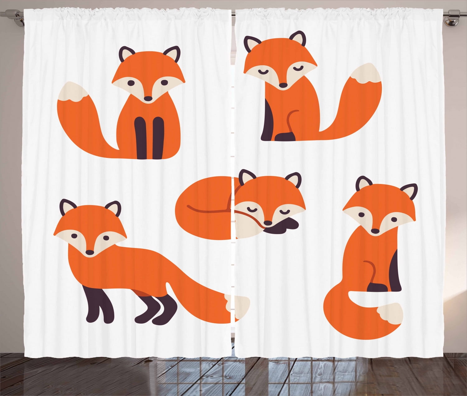 Ambesonne Fox Curtains 2 Panel Set, Simple Style Cartoon Animals, 108 ...