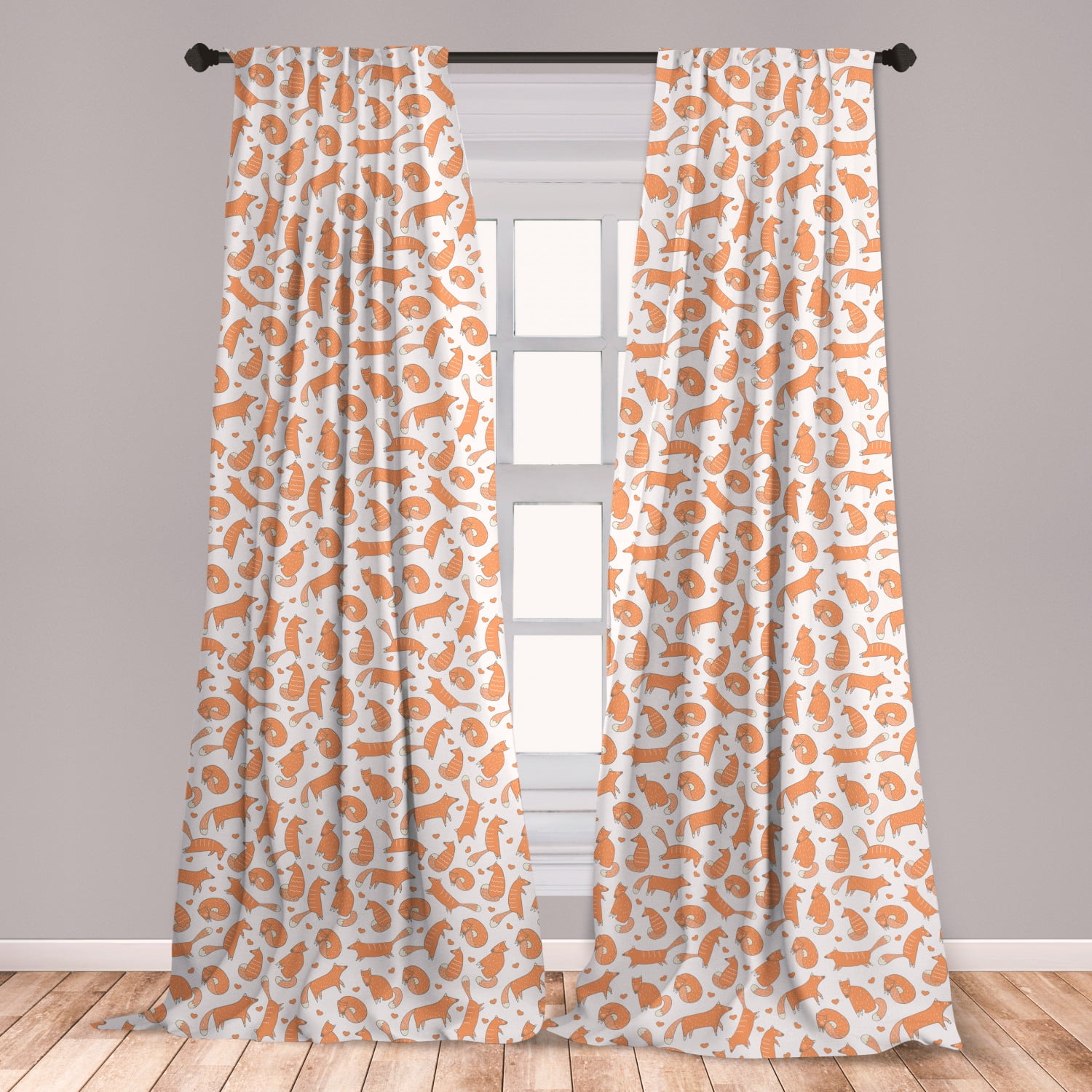 Fox Curtains 2 Panels Set, Doodle Forest Animal in Various Poses ...
