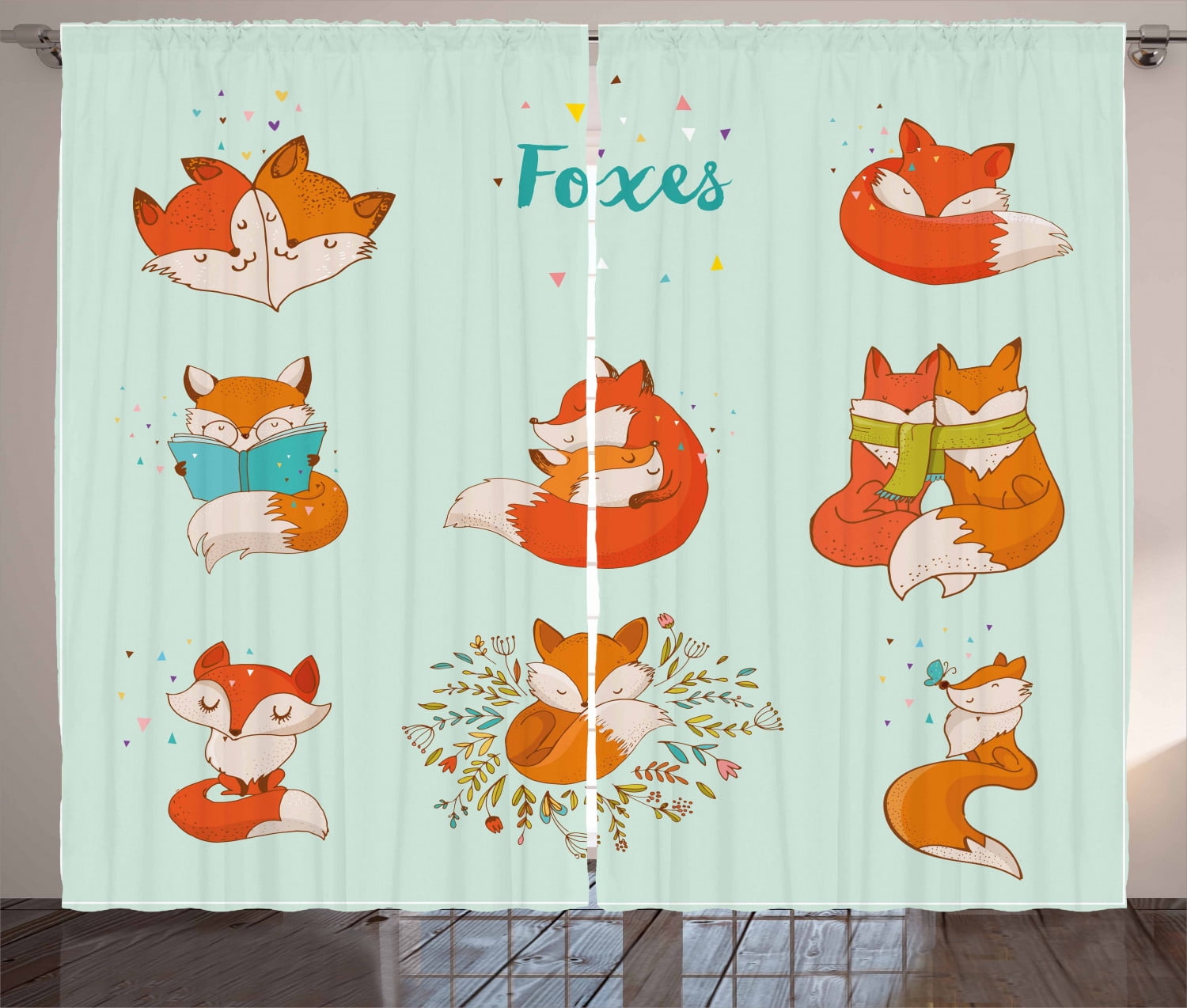 Ambesonne Fox Curtains 2 Panel Set, Fun Characters Comic, 108" x 84 ...
