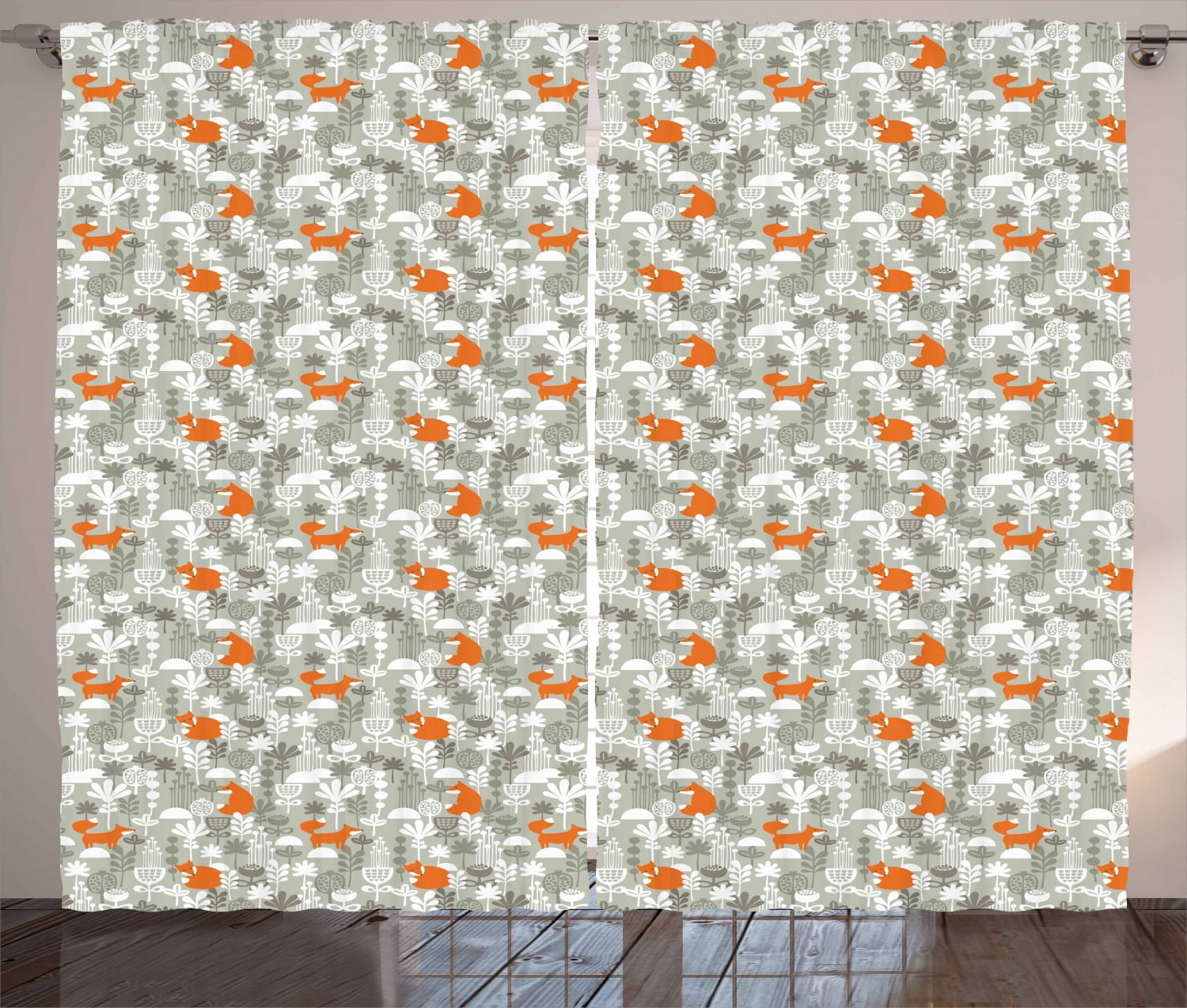Fox Curtains 2 Panels Set, Small Animals of the European Forests Doodle ...