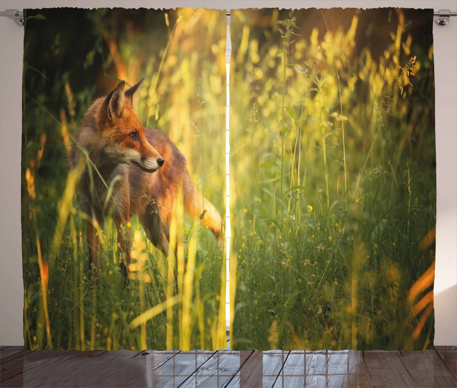 Ambesonne Fox Curtains 2 Panel Set, Vixen Mammal Summer Forest, 108" x ...