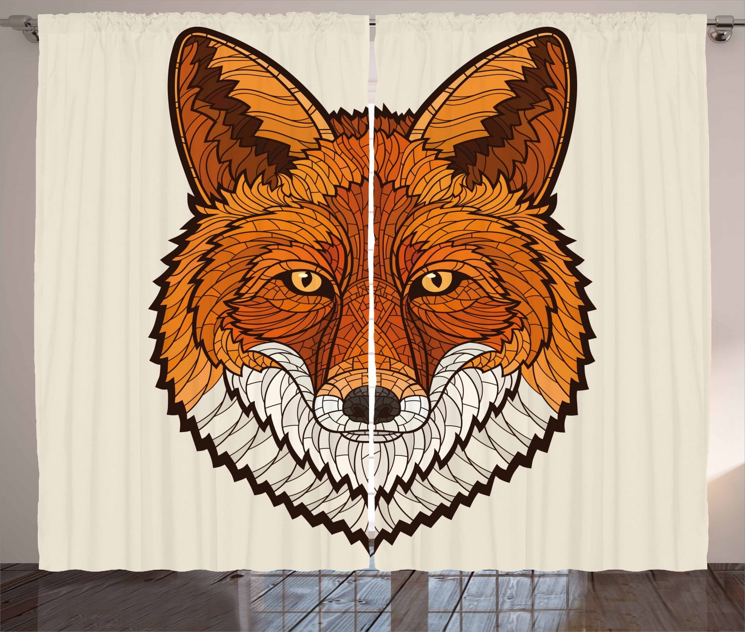 Ambesonne Fox Curtains 2 Panel Set, Mascot Face Mosaic Style, 108" x 90 ...