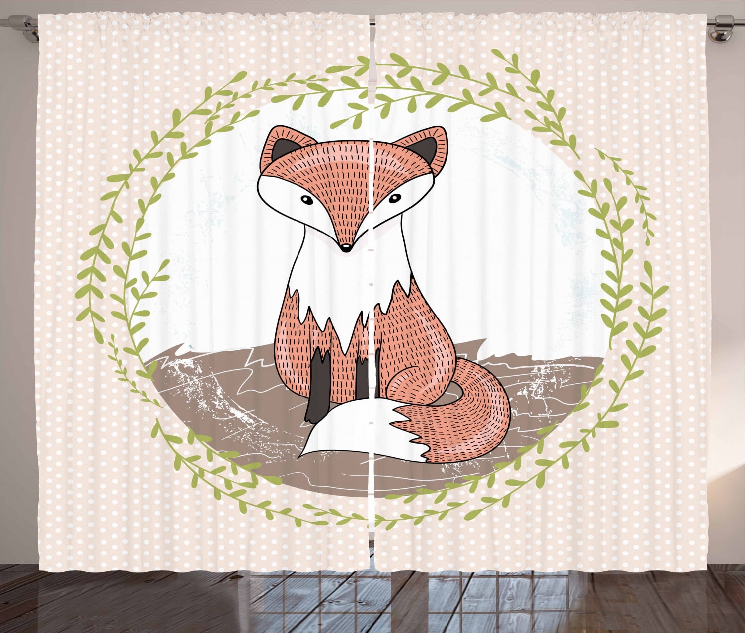 Ambesonne Fox Curtains 2 Panel Set, Forest Animal Polka Dots, 108" x 90 ...