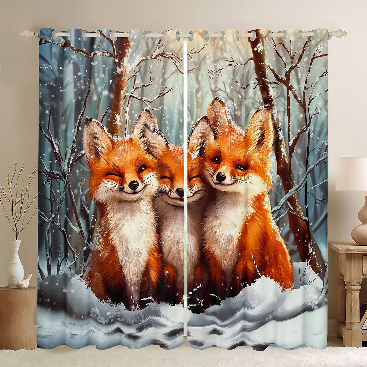 Fox Curtains & Drapes Cute Cartoon Woodland Animal Window Curtains 42 ...
