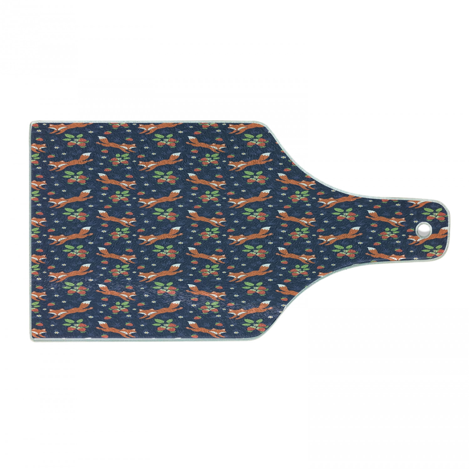 Fox Cutting Board, Cartoonish Pattern with Animal and Floral Strawberry ...