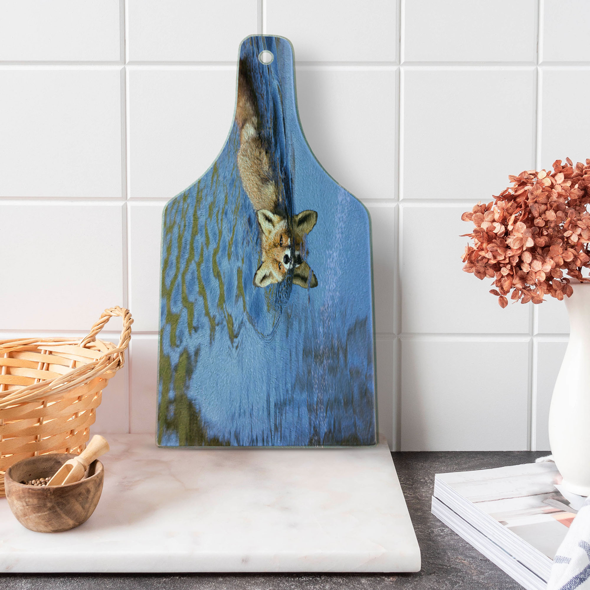 Fox Cutting Board, Fox Swimming in Blue River Natural Life Mammal Wild ...