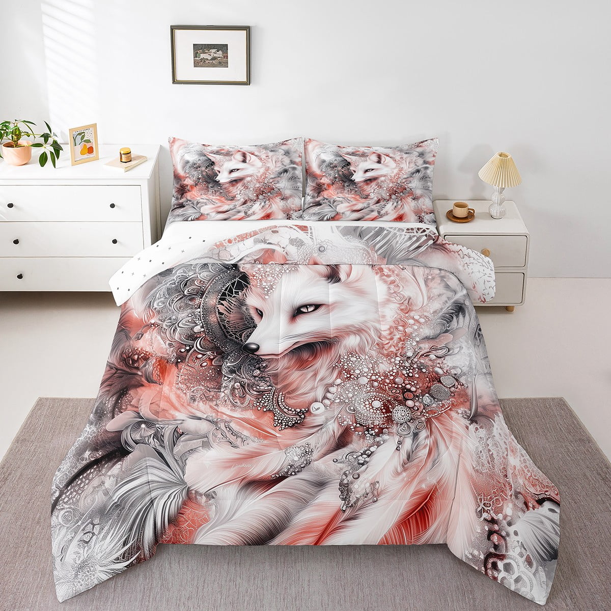 Fox Dream Catcher Down Comforter Boho Animal Bedding Set,Exotic Tribal ...