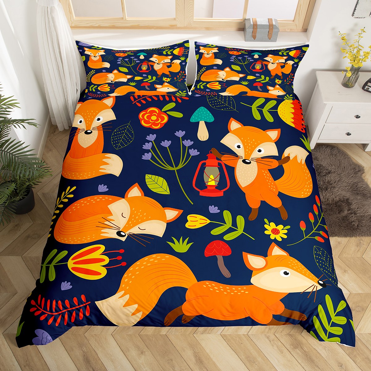 Fox Duvet Cover Cartoon Wild Animals Bedding Set for Kids Child ...
