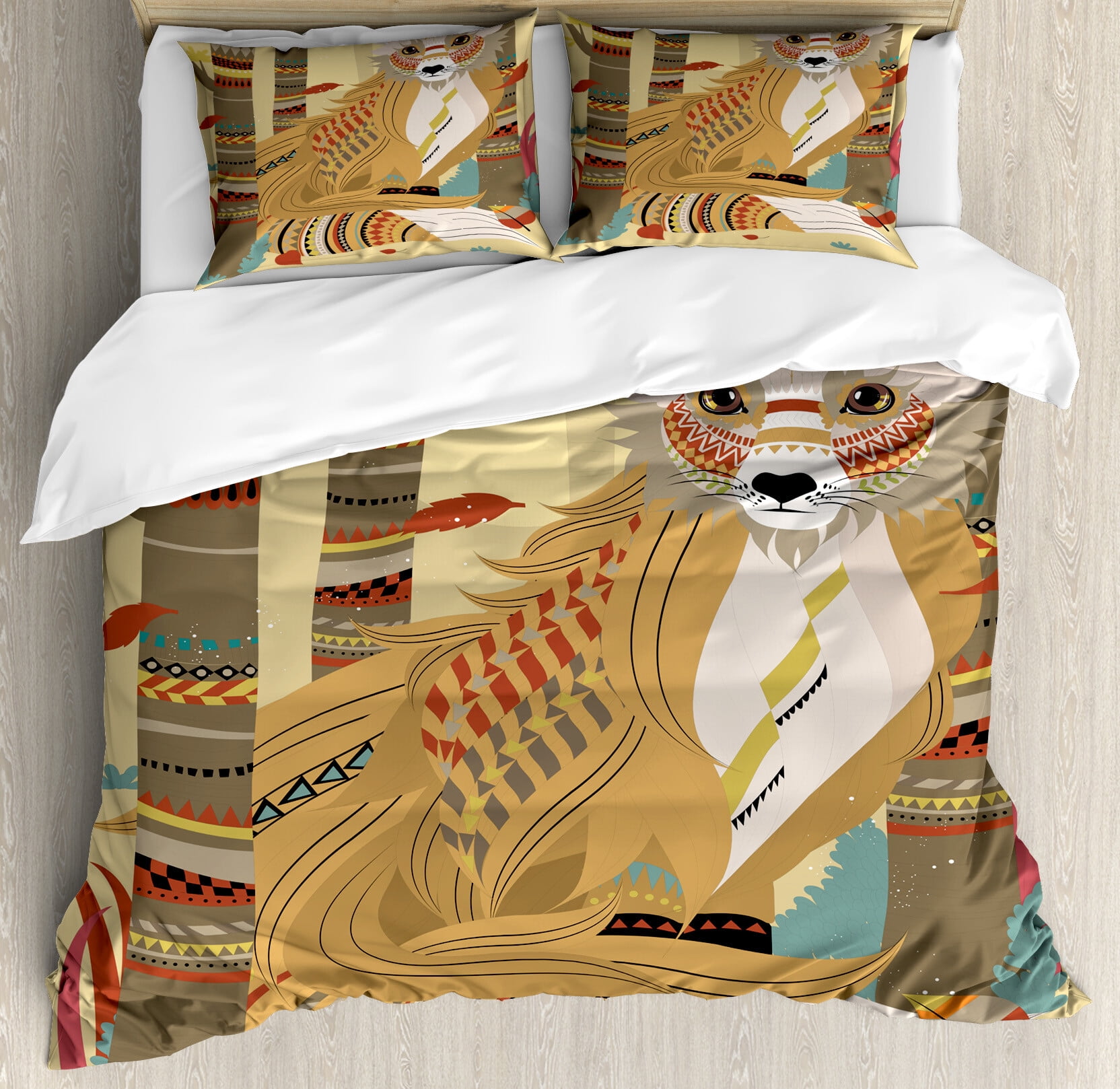Fox Duvet Cover Set, Animal Theme a Fluffy Wild Fox in the Forest and ...