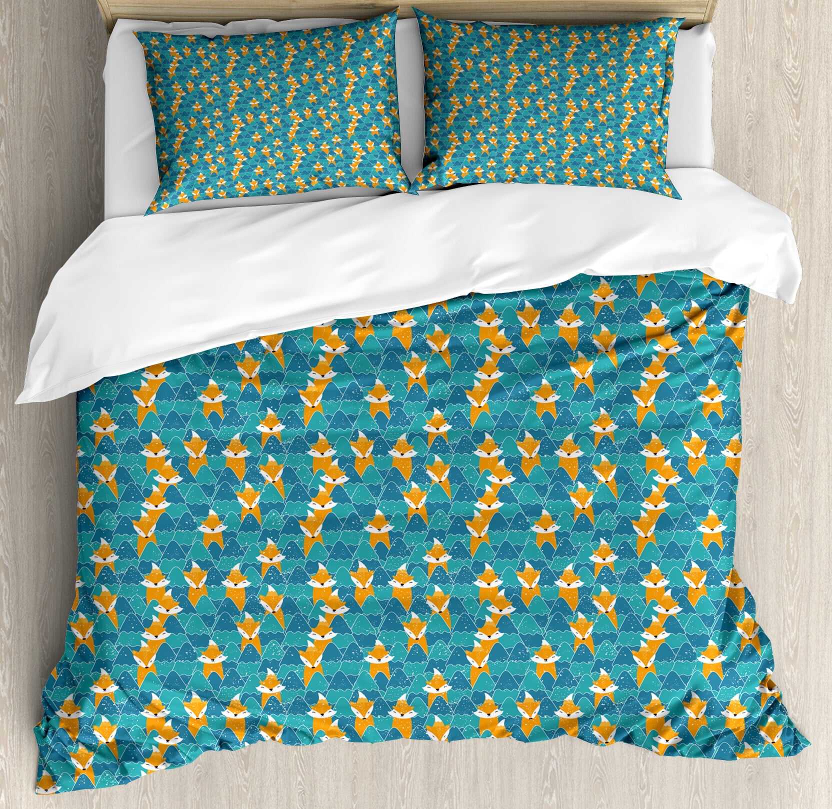 Fox Duvet Cover Set, Animal in a Winter Concept Snowy Weather ...