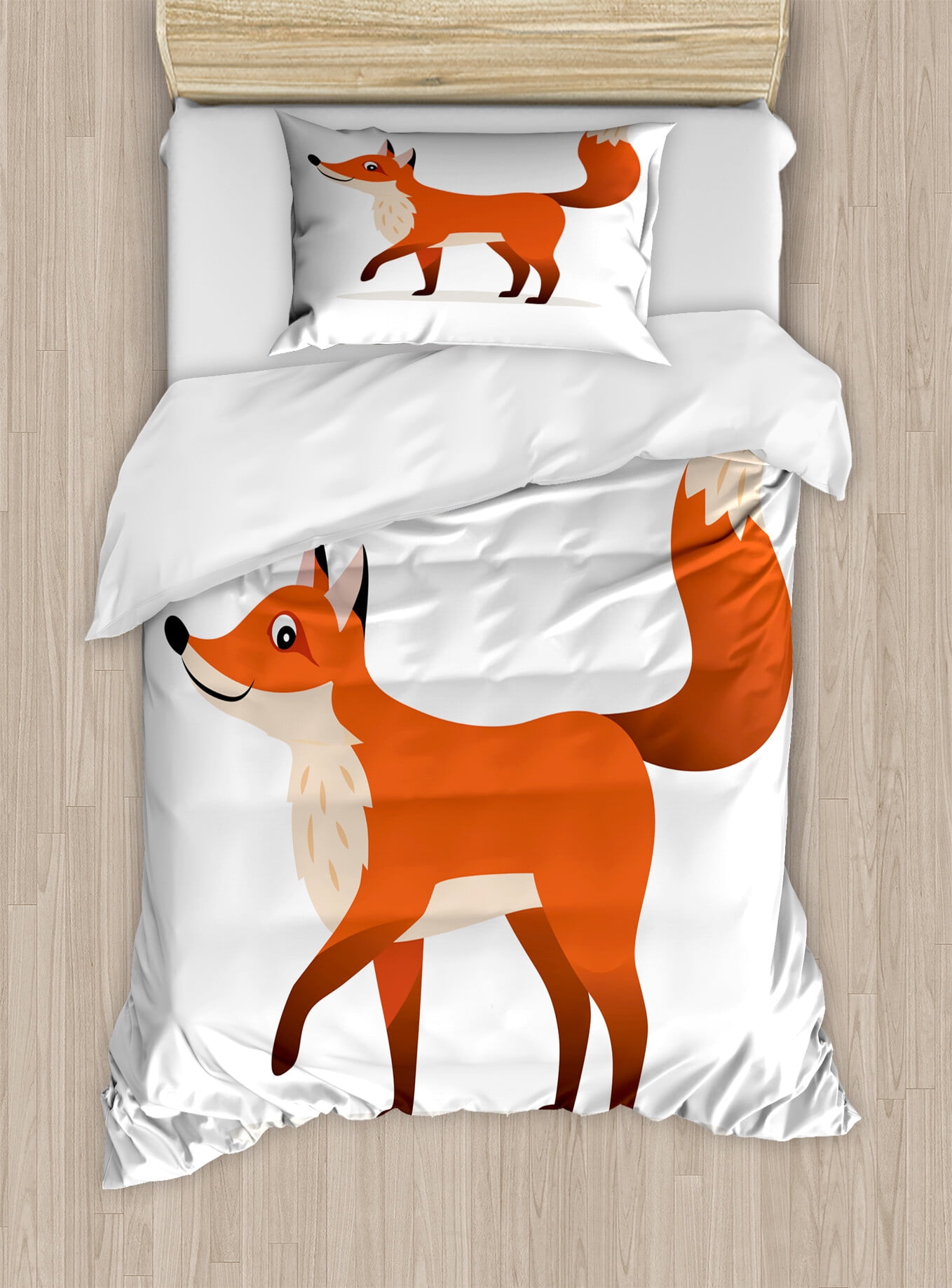 Fox Duvet Cover Set, Coyote Walking Happy Graphic on Plain Background ...