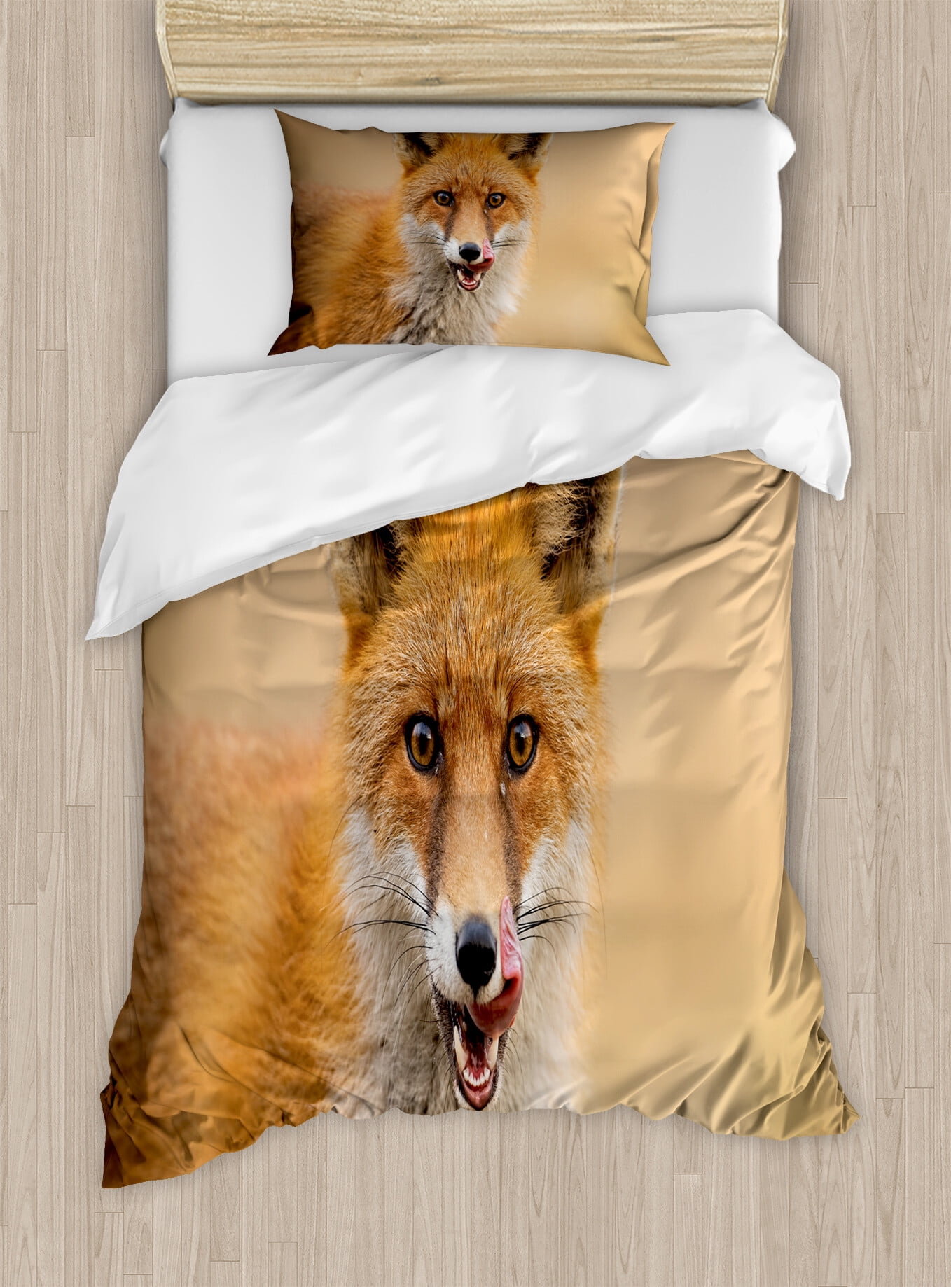 Fox Duvet Cover Set, Photo of Young Coyote Close up Hungry Carnivore ...