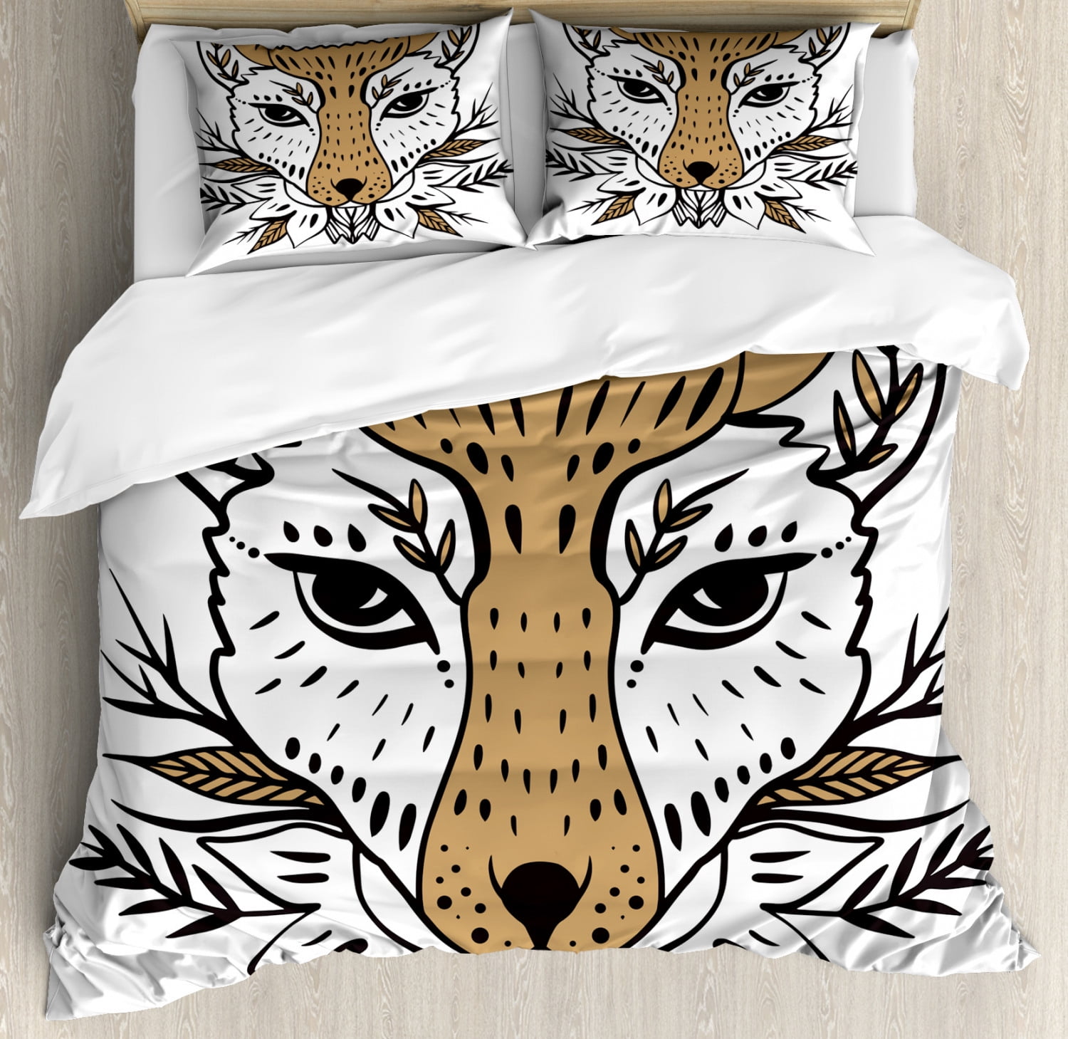 Fox Duvet Cover Set Queen Size, Head Drawing of Animal Head with ...