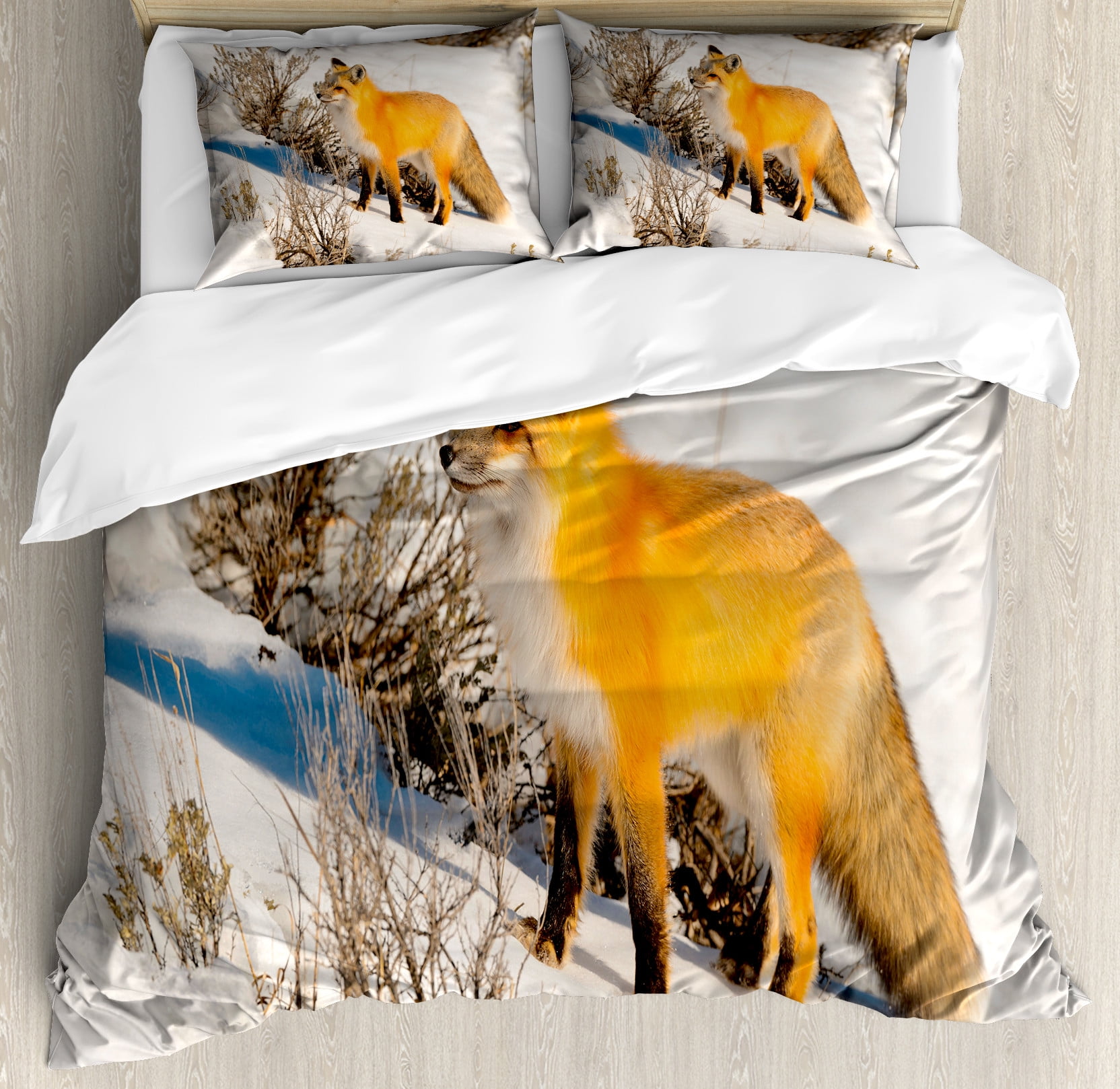 Fox Duvet Cover Set, Red Fox in Nature Snowy Mountain Cold Winter ...